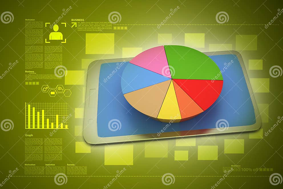 Pie chart on smart phone stock illustration. Illustration of finance ...