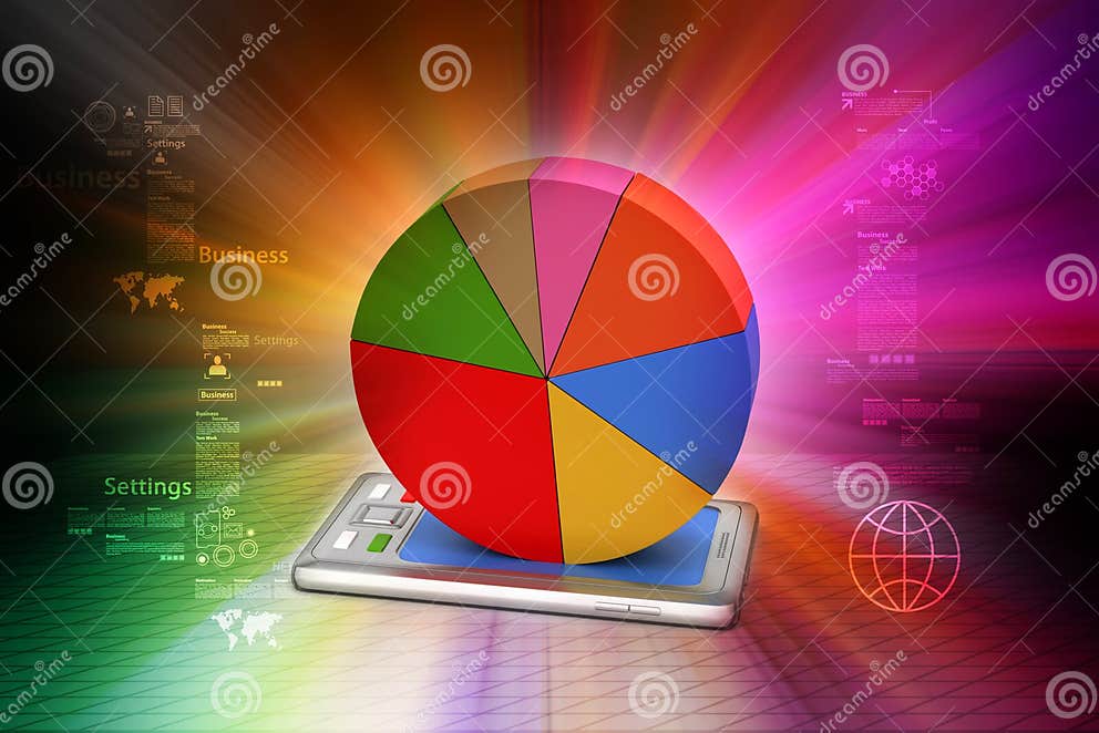 Pie chart on smart phone stock illustration. Illustration of internet ...