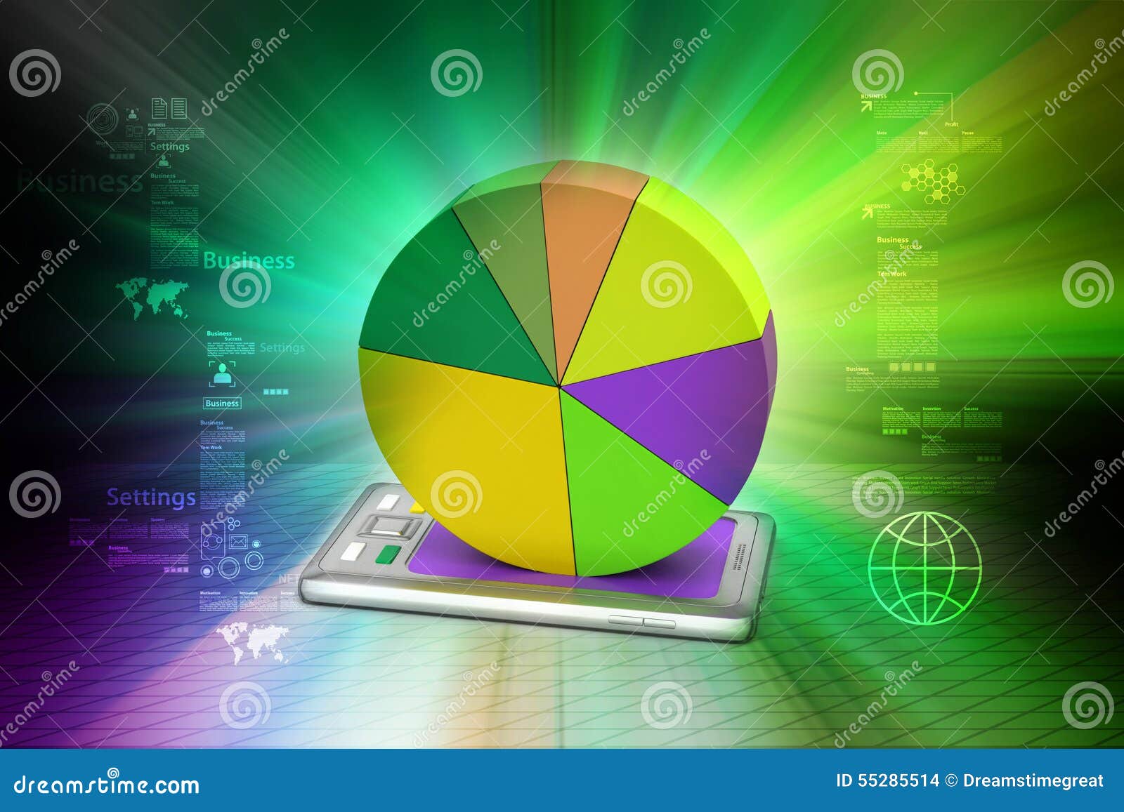 Pie chart on smart phone stock illustration. Illustration of graphic ...
