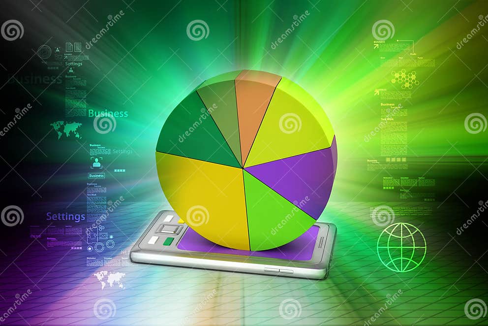 Pie chart on smart phone stock illustration. Illustration of graphic ...