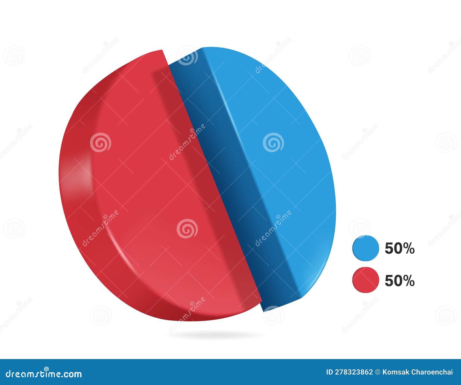 Pie Chart Split Ratio 50percent Blue and 50percent Red for Designing ...