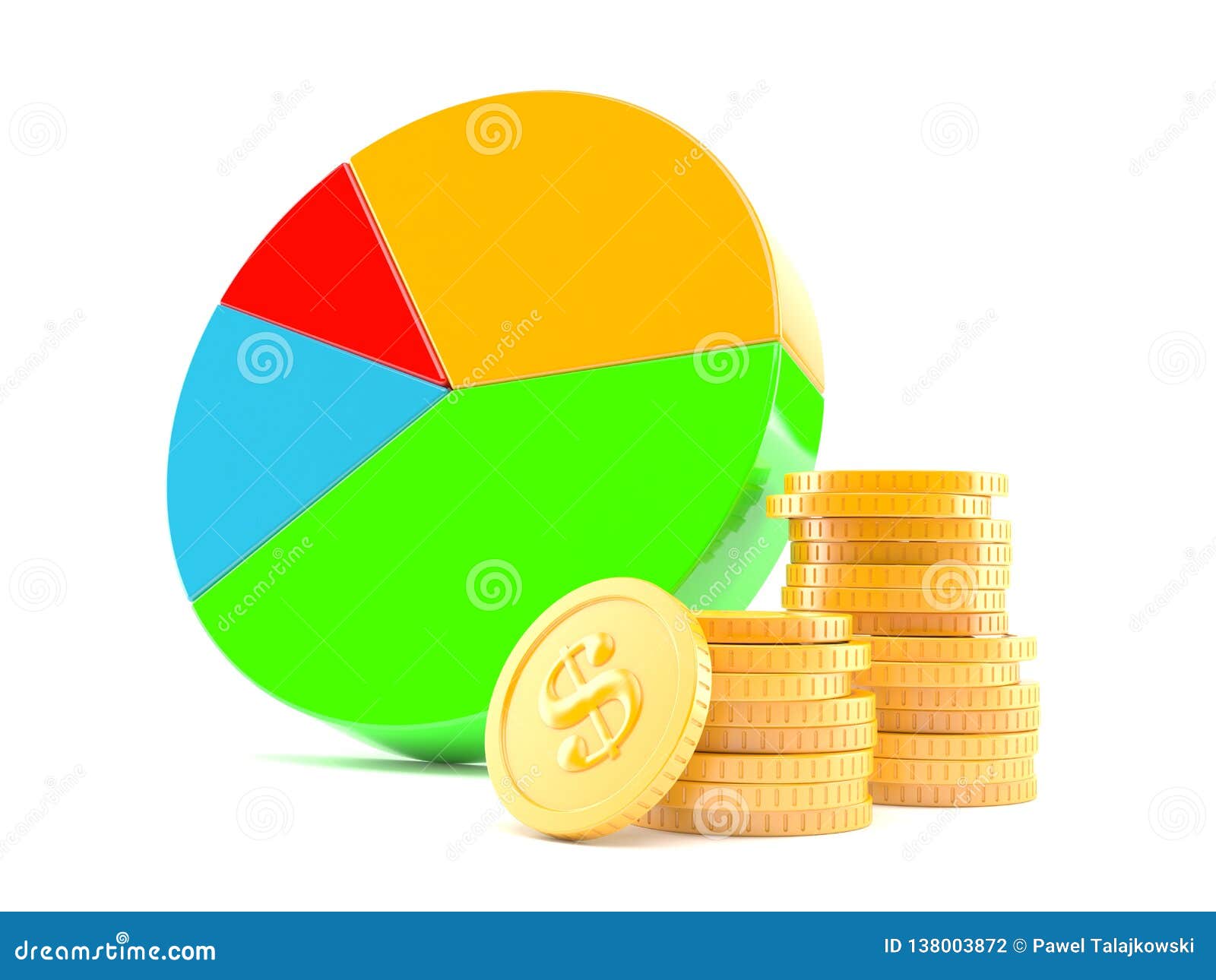 Pie Chart with Stack of Coins Stock Illustration - Illustration of ...