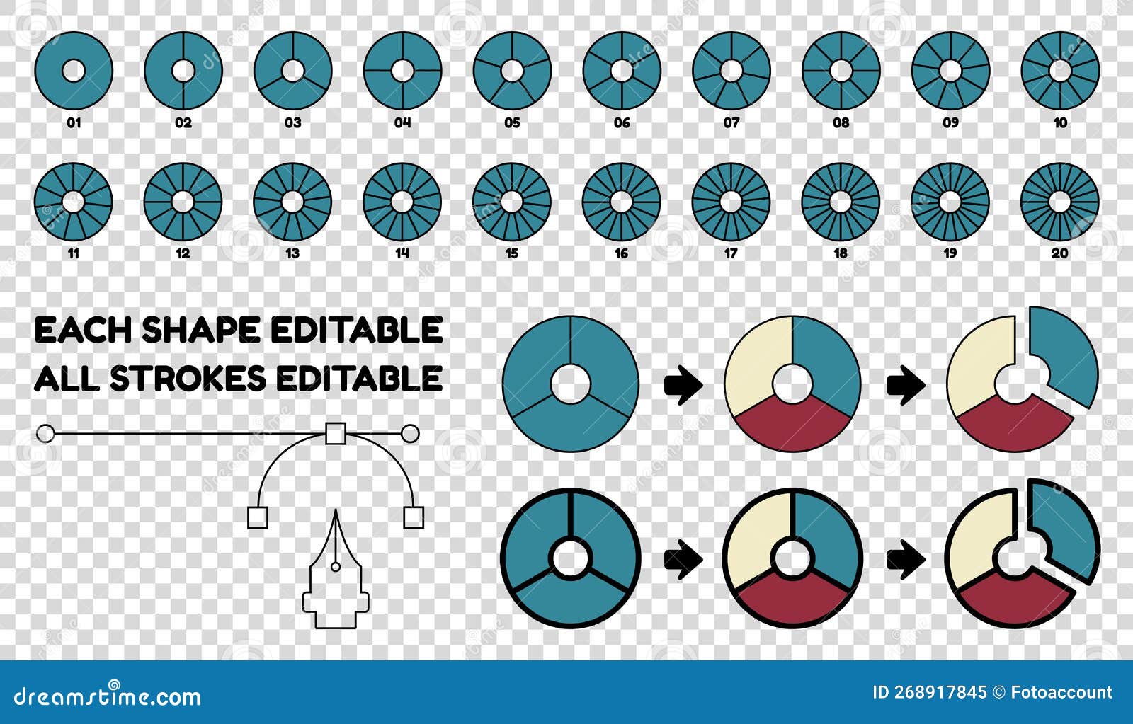 Pie Chart Template Icons - Editable Vector Illustrations Isolated on ...
