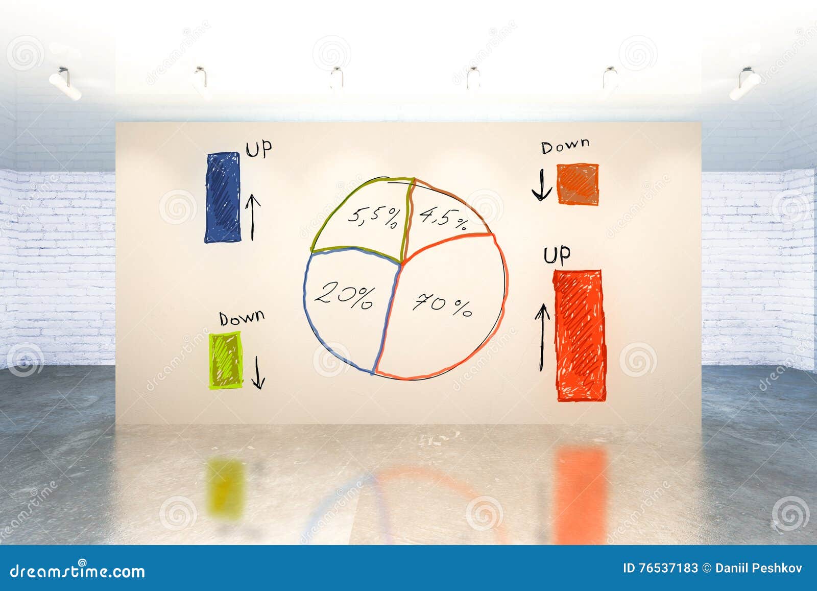 Pie-chart on wall stock image. Image of creative, office - 76537183