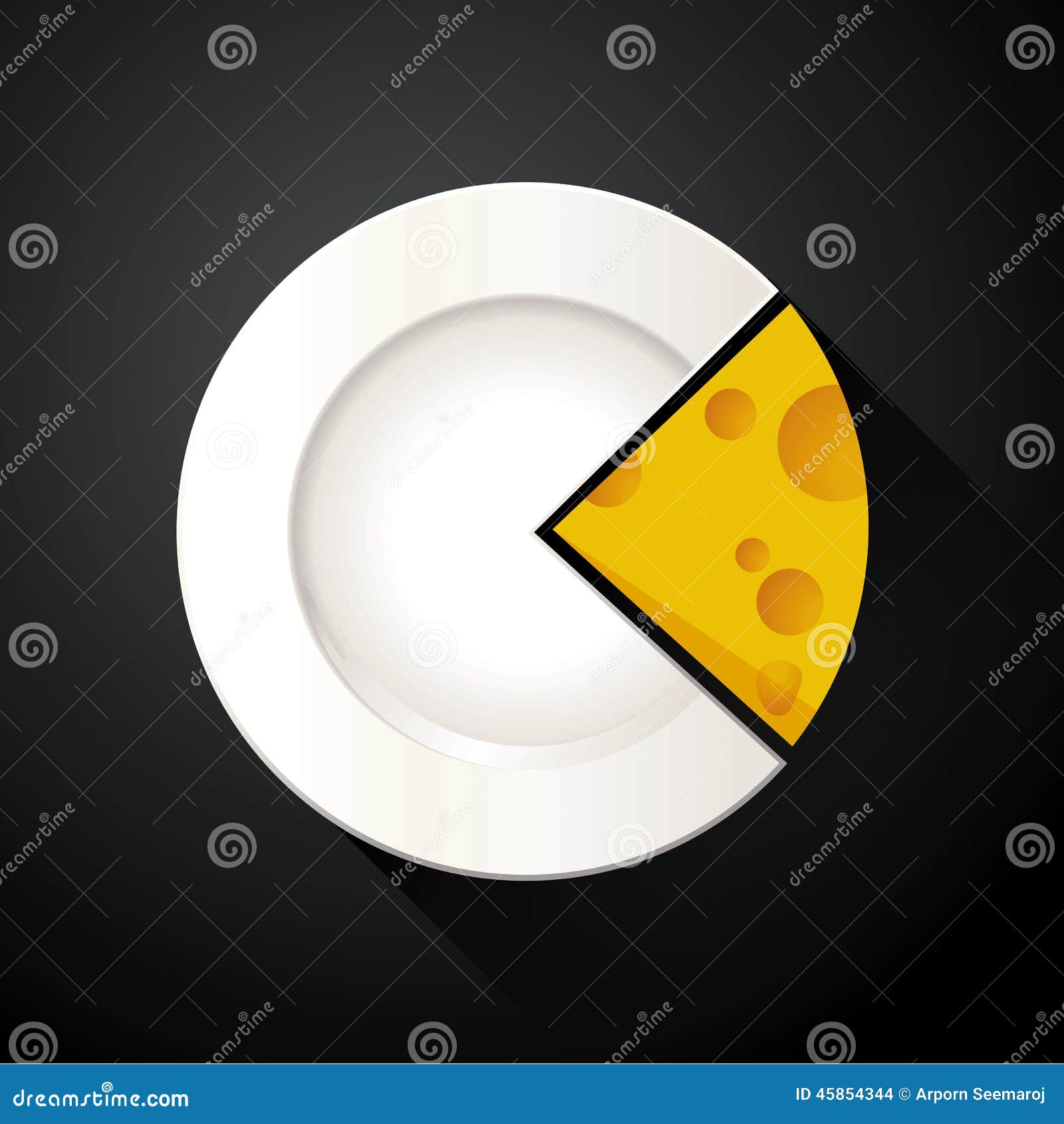 Pie Chart of White Plate and Cheese Slices Stock Vector - Illustration ...