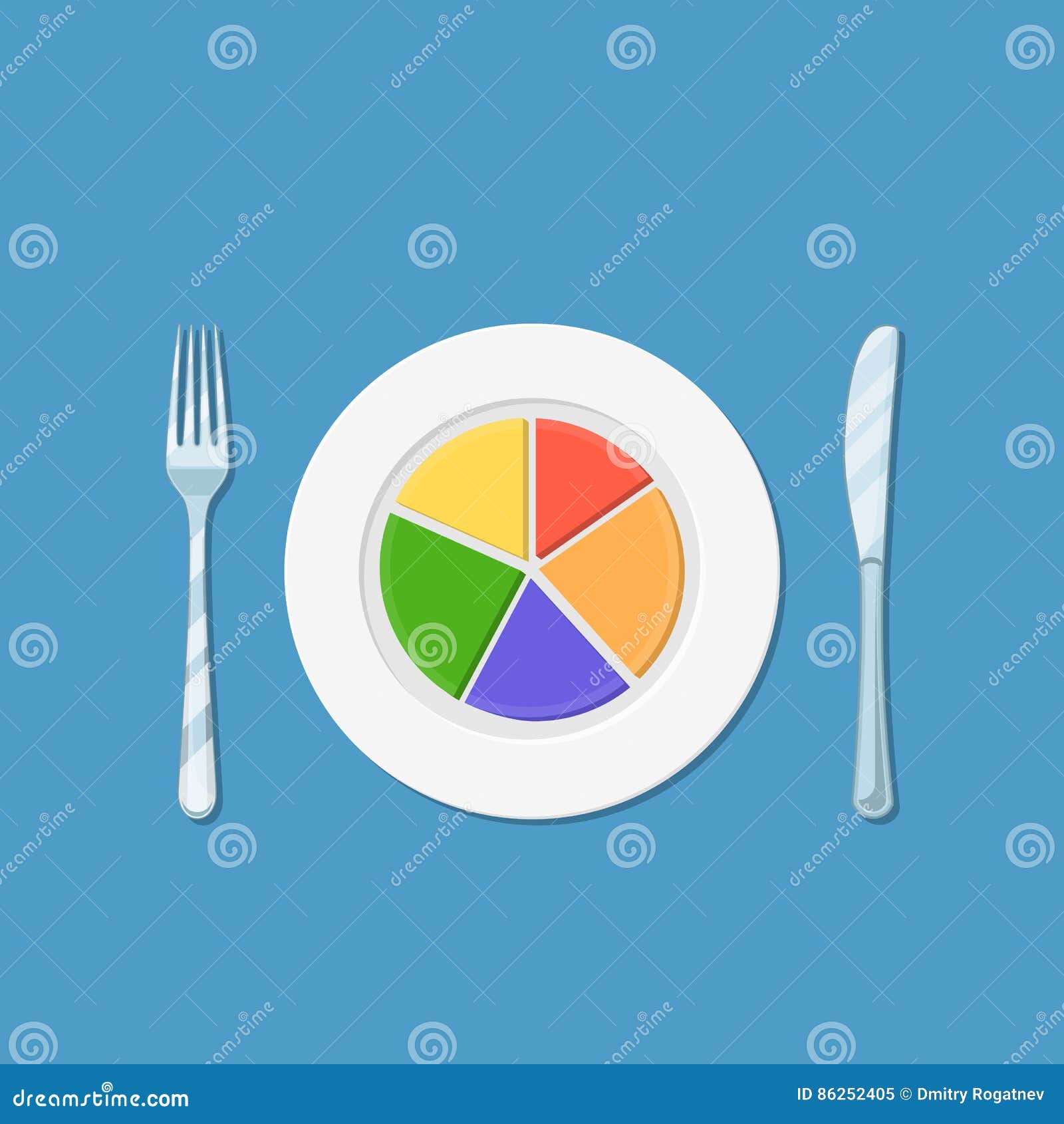 Pie Charts Cake on Plate with Knife and Fork Stock Vector ...