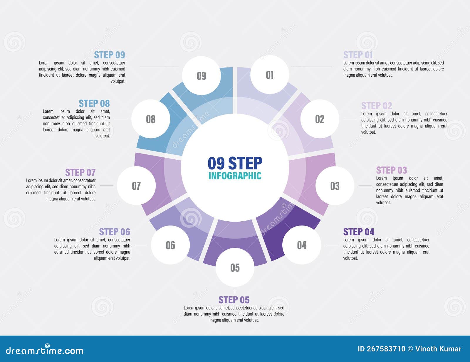 Pie Charts for Infographics. Elements with 1, 2, 3, 4, 5, 6, 7, 8, 9 ...