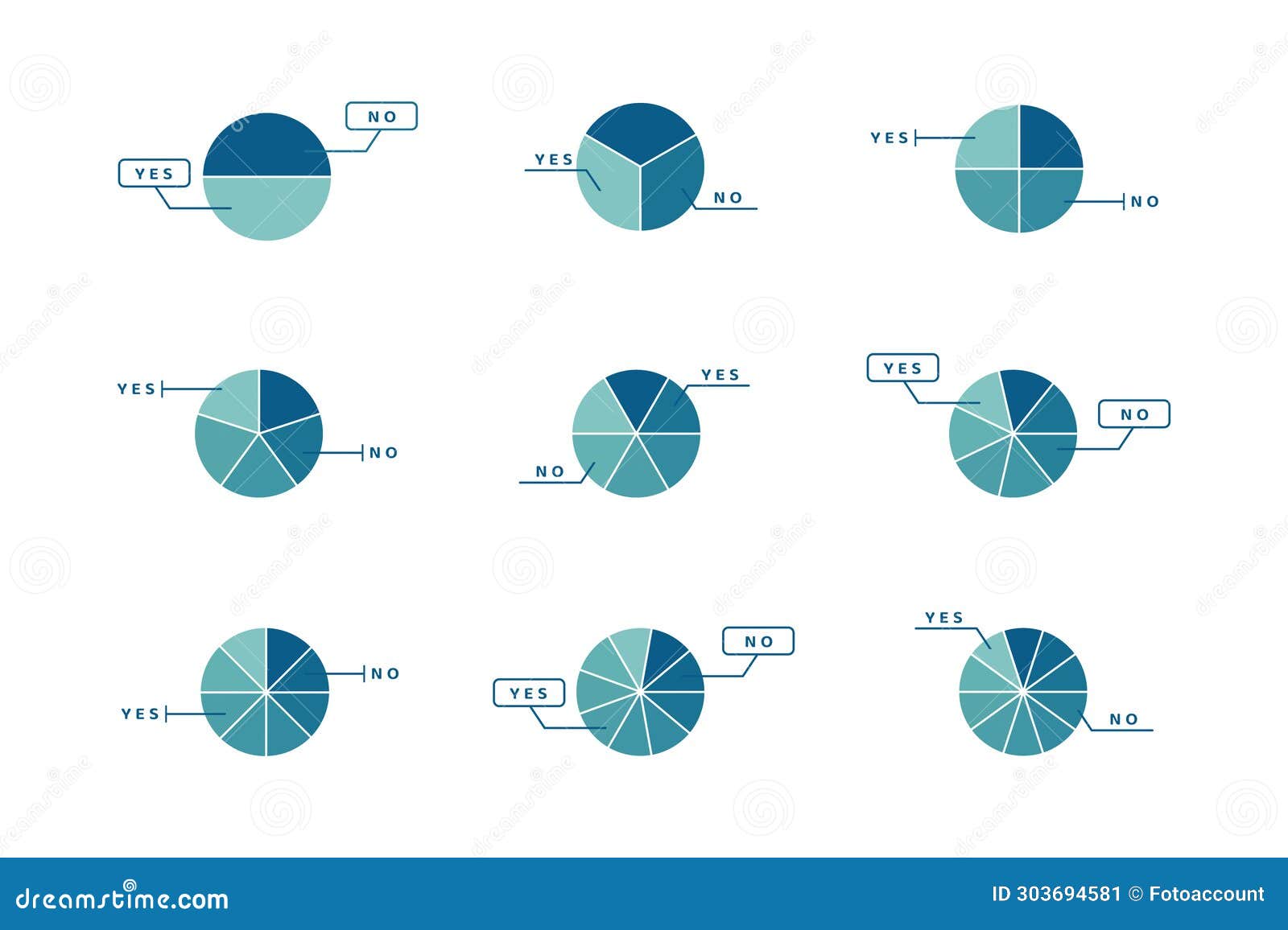 Pie Charts Set in Different Subdivisions - Vector Illustration Isolated ...