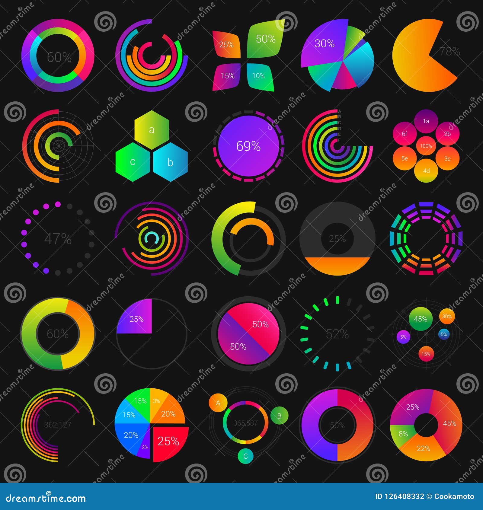 Pie and Circle Charts, Diagrams, Graphs Stock Vector - Illustration of ...