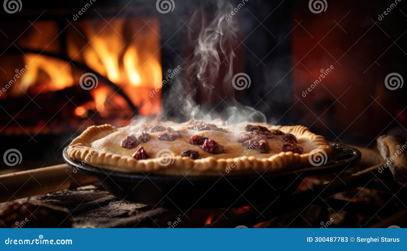 A Pie is Cooking in a Pot on Top of an Open Fire, AI Stock Image ...