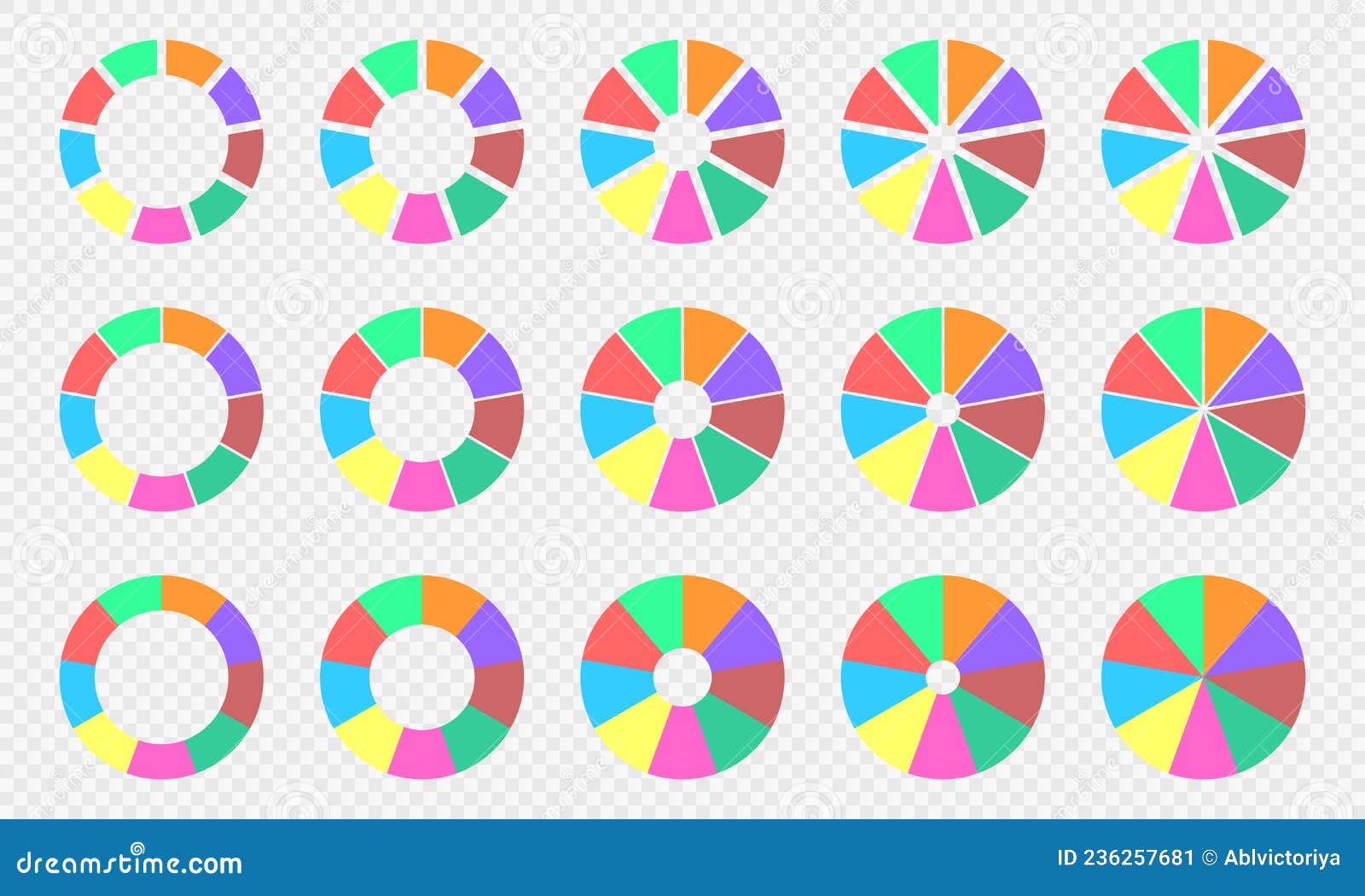 Pie and Donut Charts Set. Circle Diagrams Divided in 9 Sections ... Pie and Donut Charts Set. Circle Diagrams Divided in 9 Sections ...