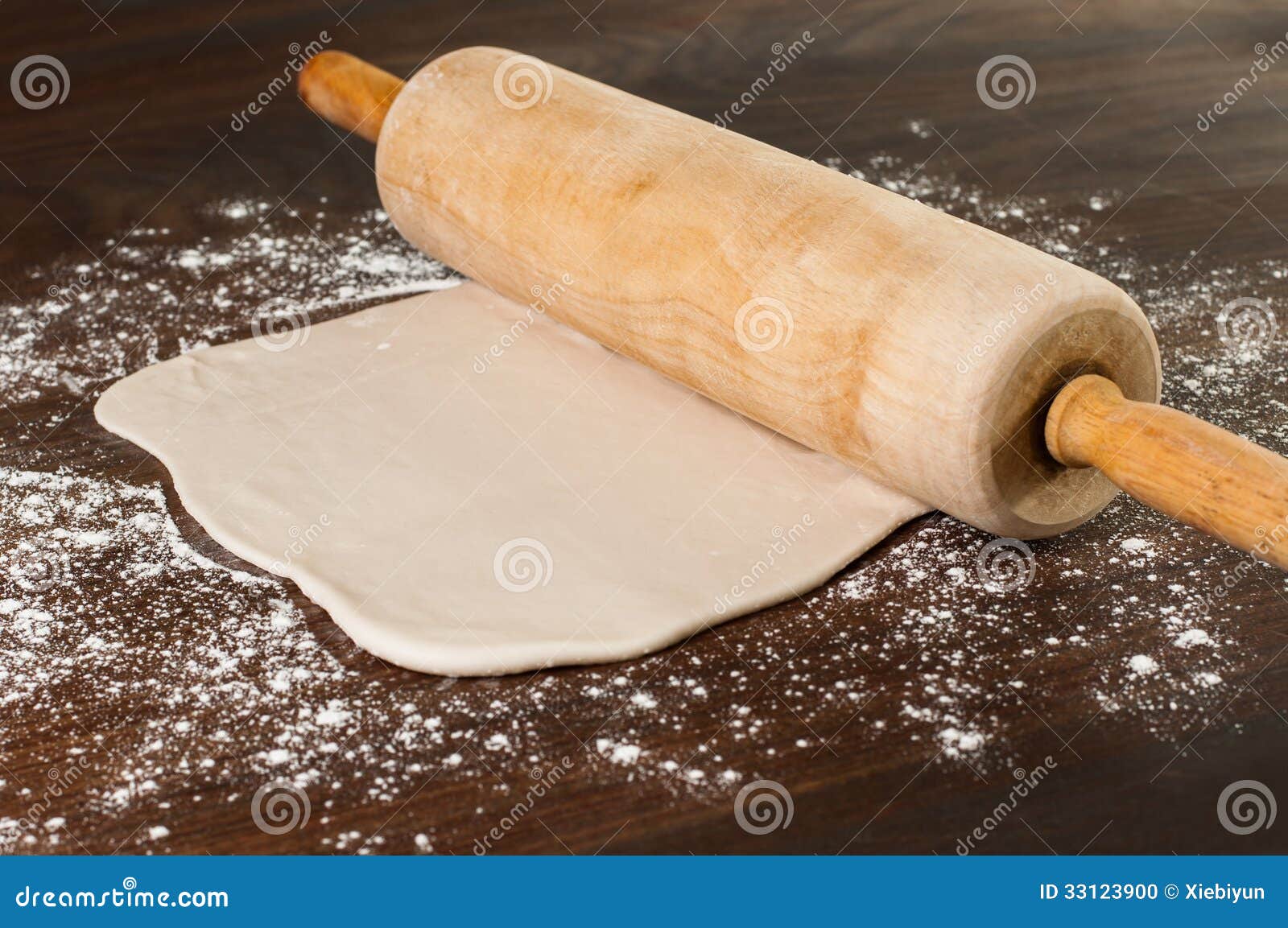Pie dough and rolling pin. stock photo. Image of food - 33123900