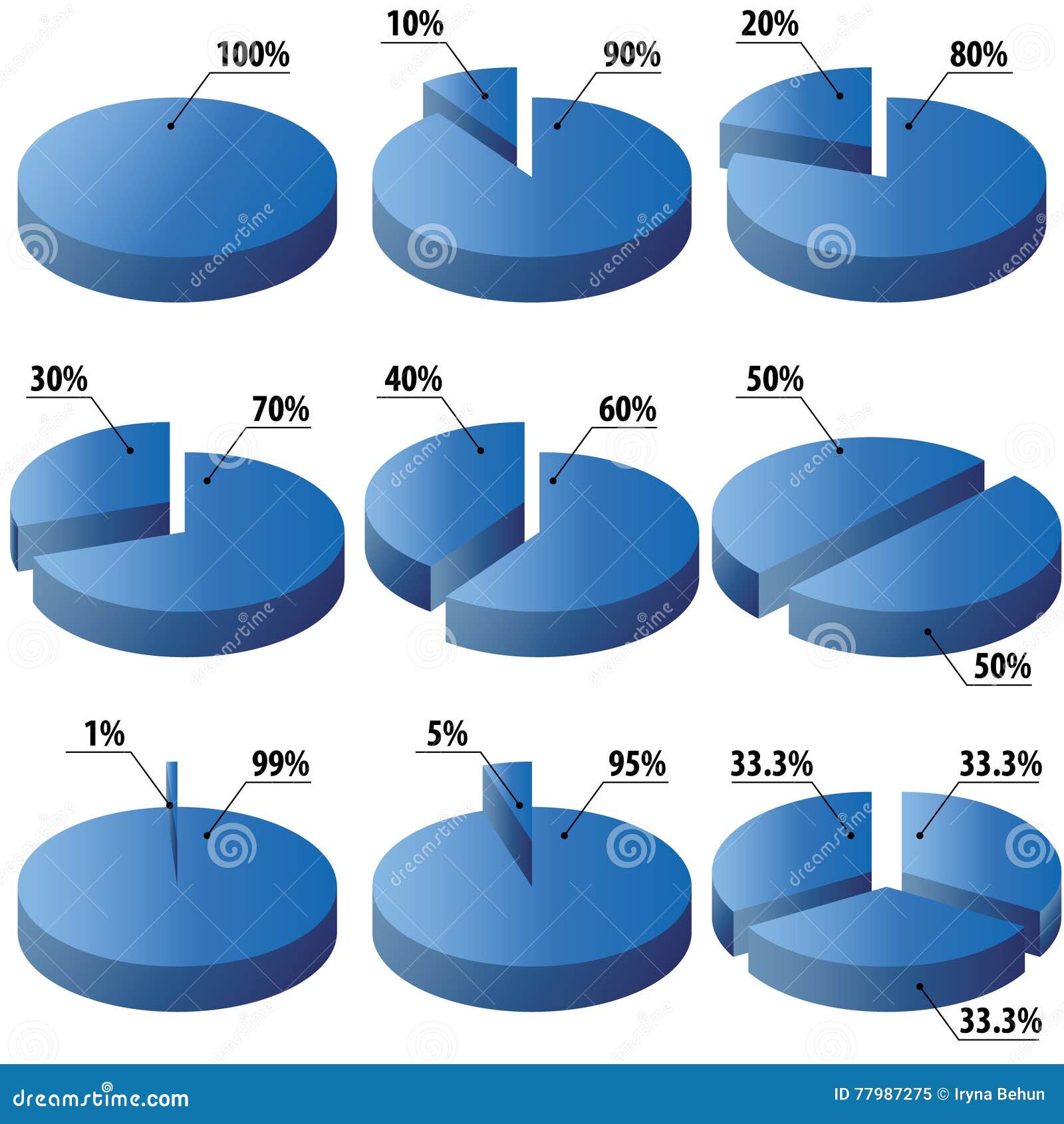 Pie graphs in blue color stock vector. Illustration of percentage ...