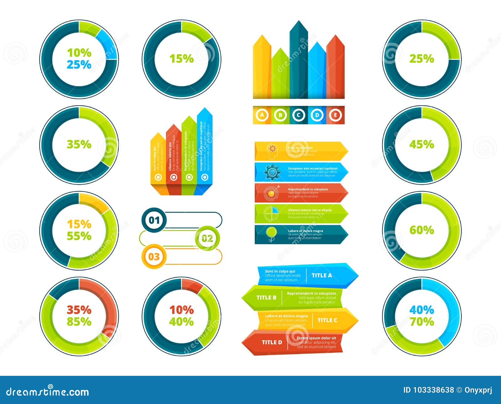Pie Graphs, Vertical and Horizontal Arrows. Infographic Elements Stock ...