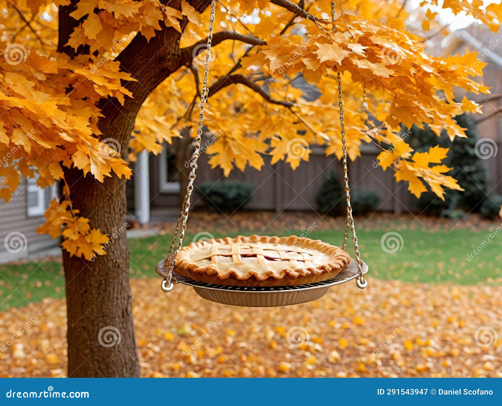 A Pie Hanging from a Tree in a Yard. Generative AI Stock Illustration ...
