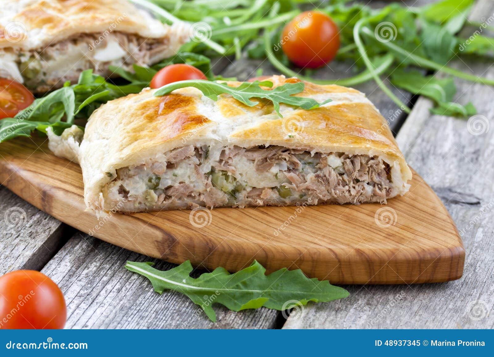 Pie of Puff Pastry with Tuna, Rice and Egg Stock Image - Image of ...