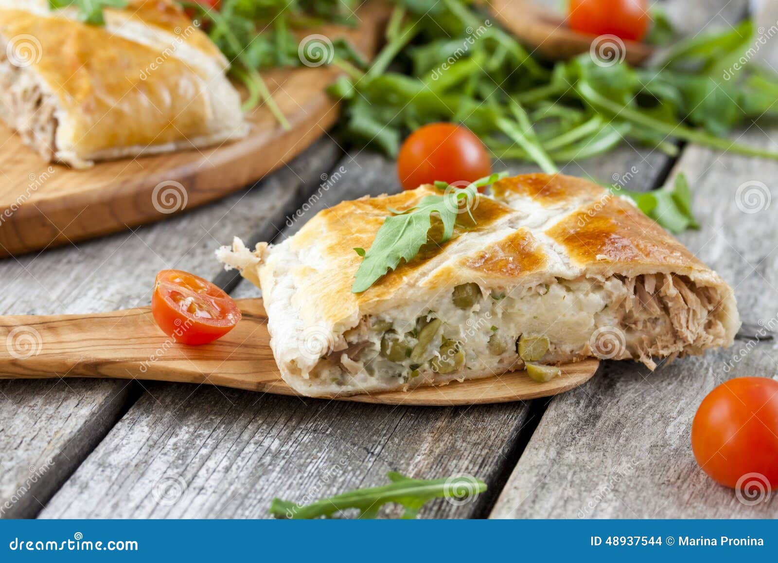 Pie of Puff Pastry with Tuna, Rice and Egg Stock Photo - Image of ...