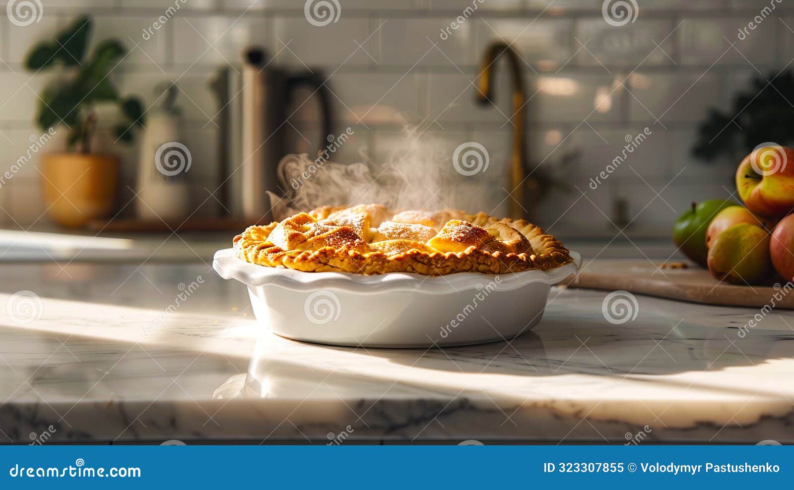 A Pie is Sitting on a Counter with Steam Coming Out of it Stock Image ...