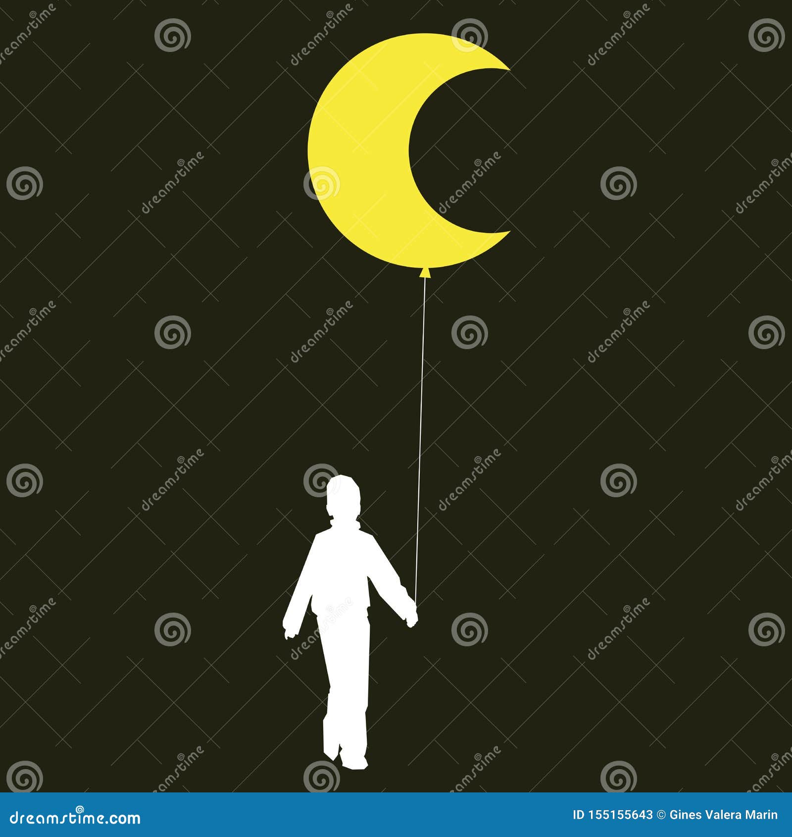 Pie in the Sky. Boy Wearing a Moon Balloon. Stock Vector - Illustration ...