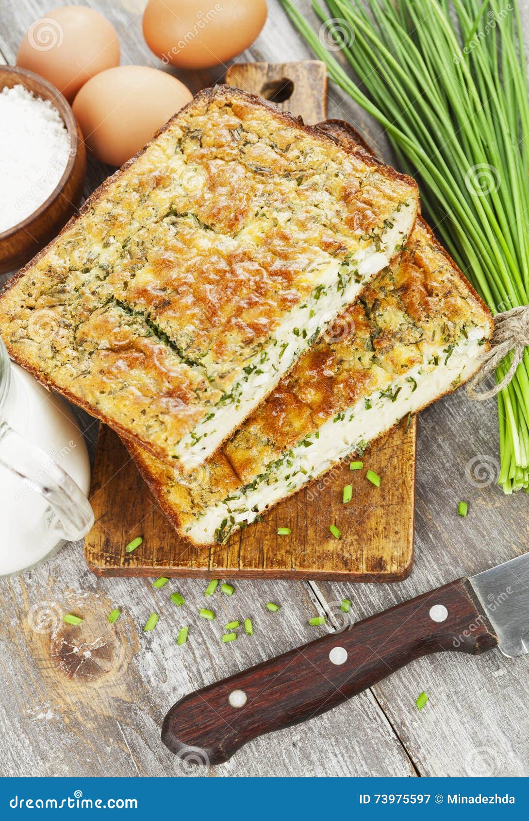 Pie with spring onion stock image. Image of baking, spring - 73975597