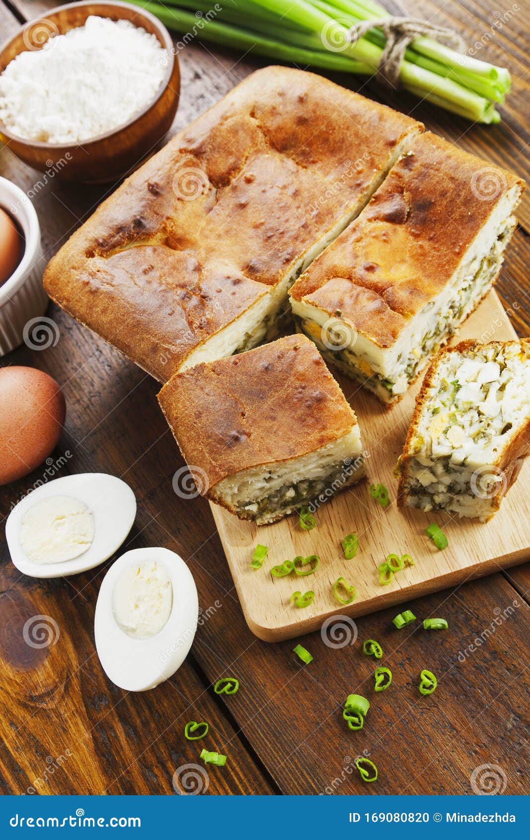 Pie with spring onion stock photo. Image of cuisine - 169080820