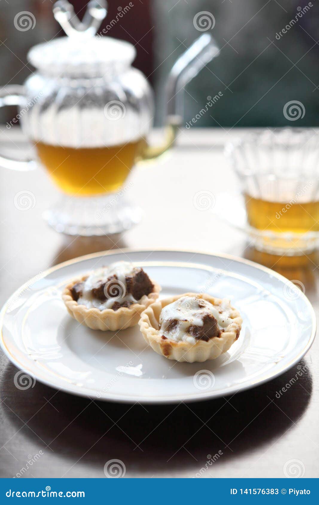 Pie with tea set stock image. Image of gourmet, french - 141576383