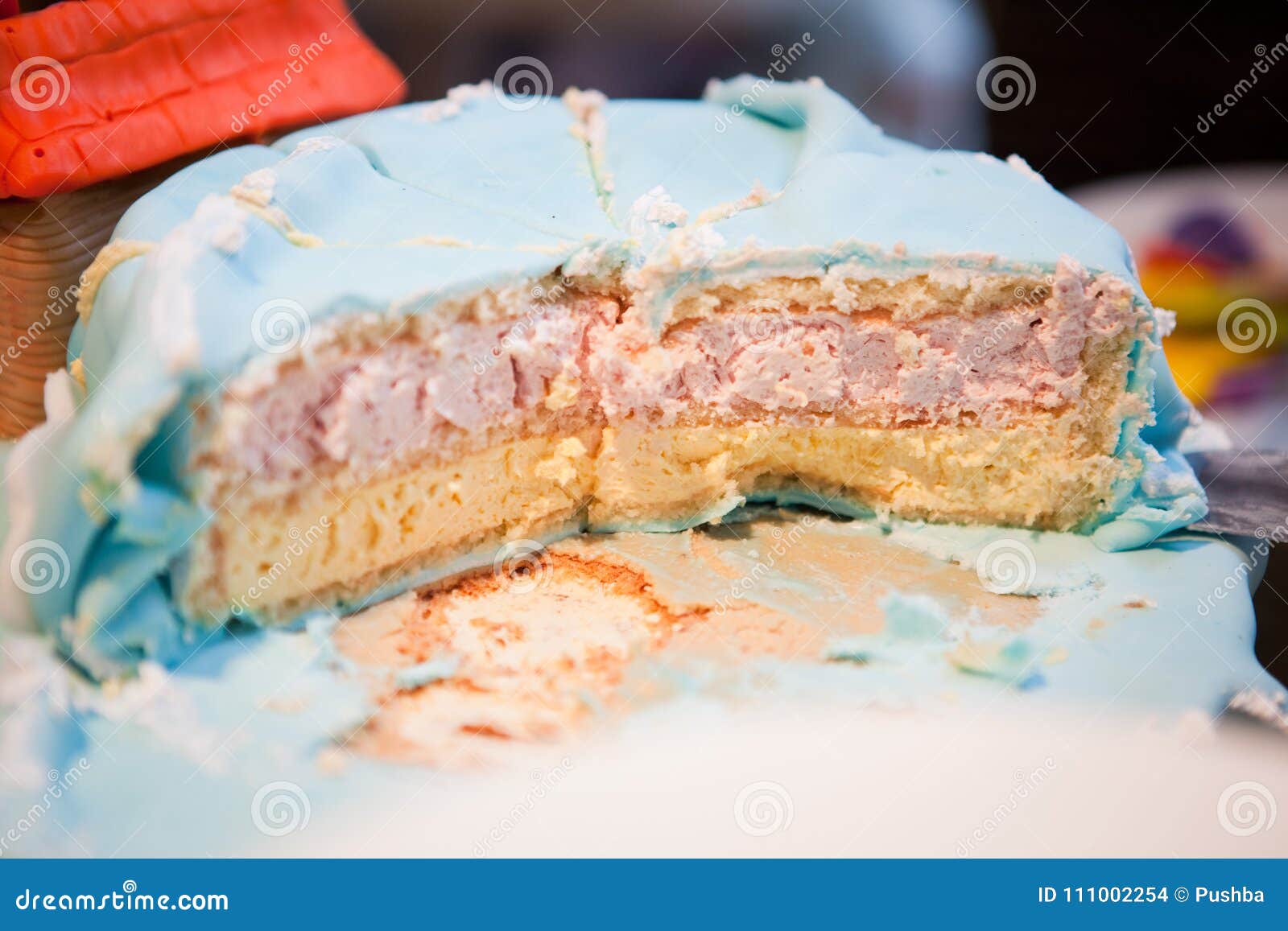 Piece of Birthday Cake with Blue Glaze on a Plate Stock Photo - Image ...