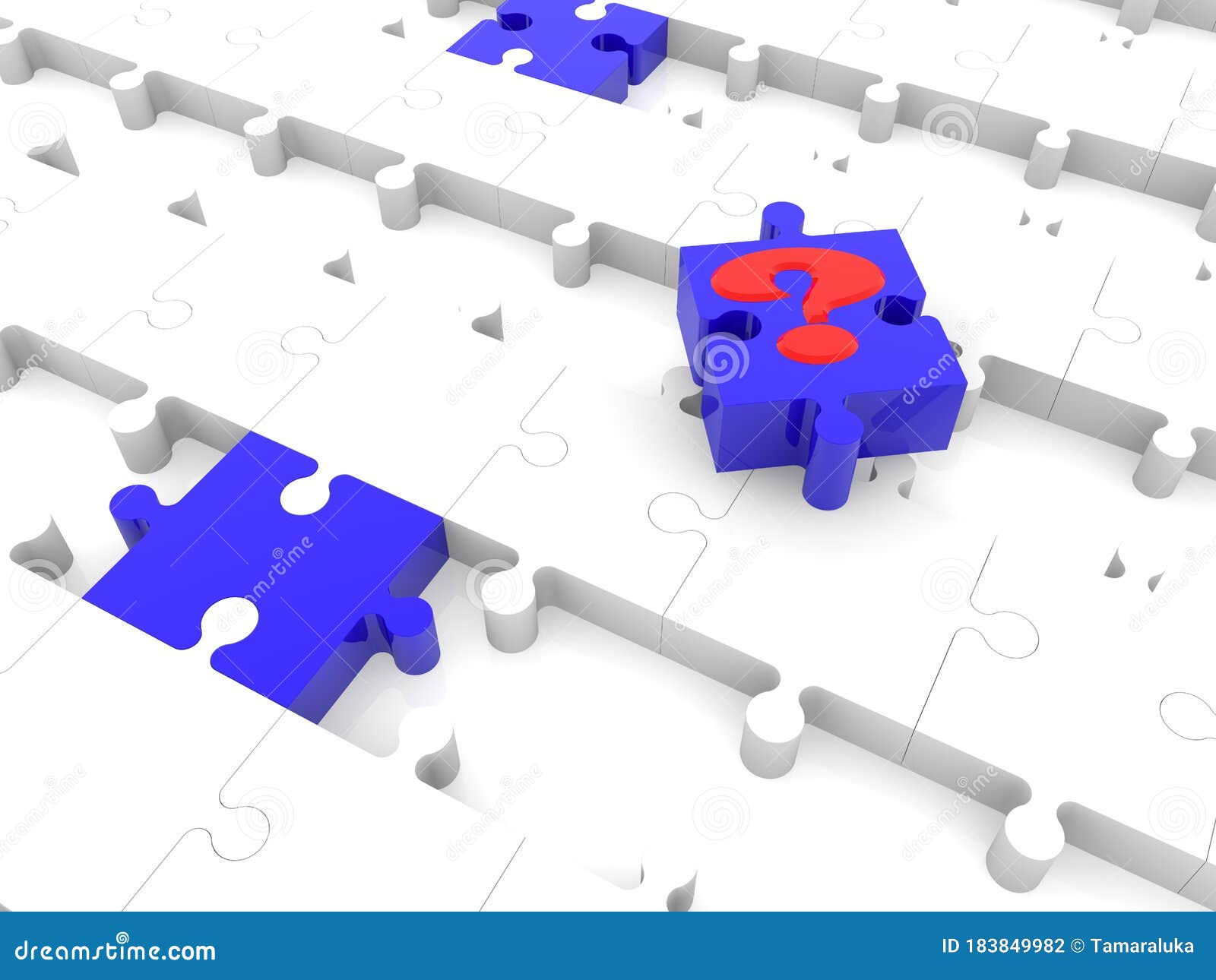 A Piece of Blue Puzzle with a Red Question Mark on a White Puzzle Stock ...