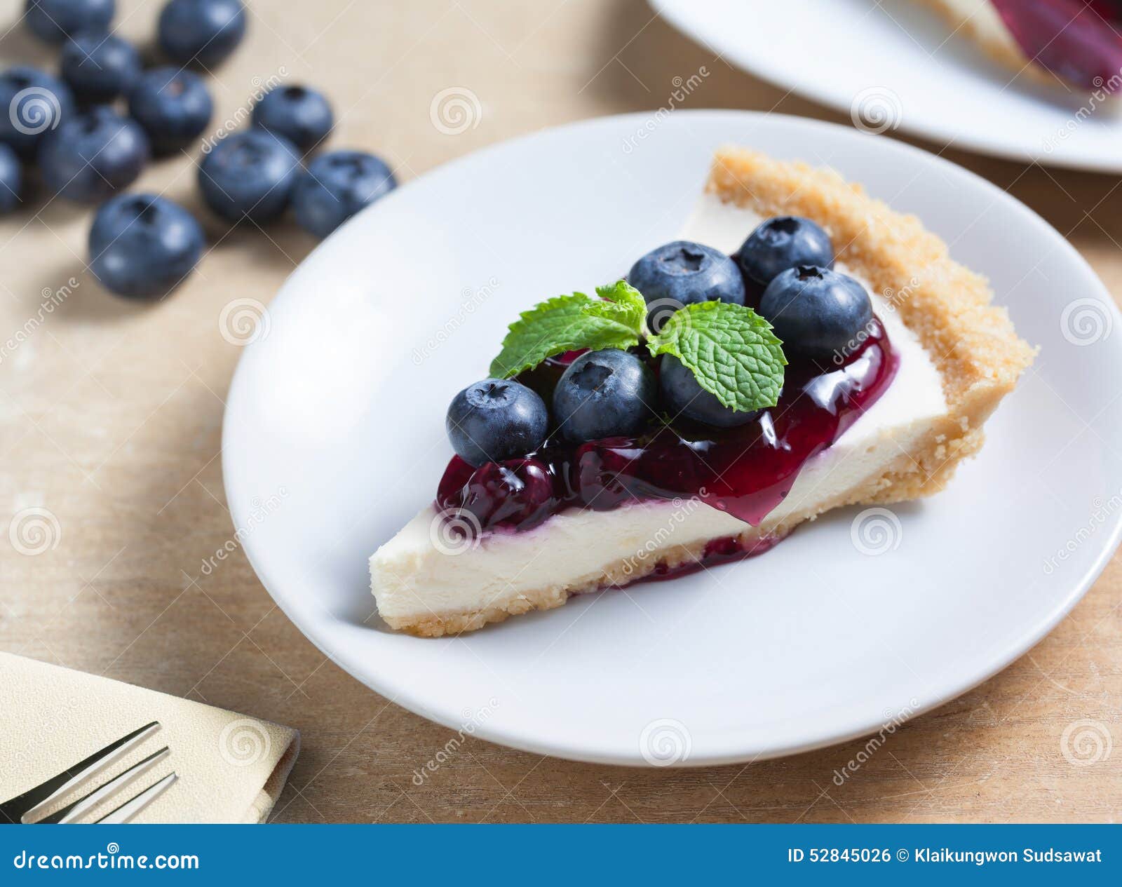 Piece of Blueberry Cheesecake on Plate Stock Photo - Image of piece ...