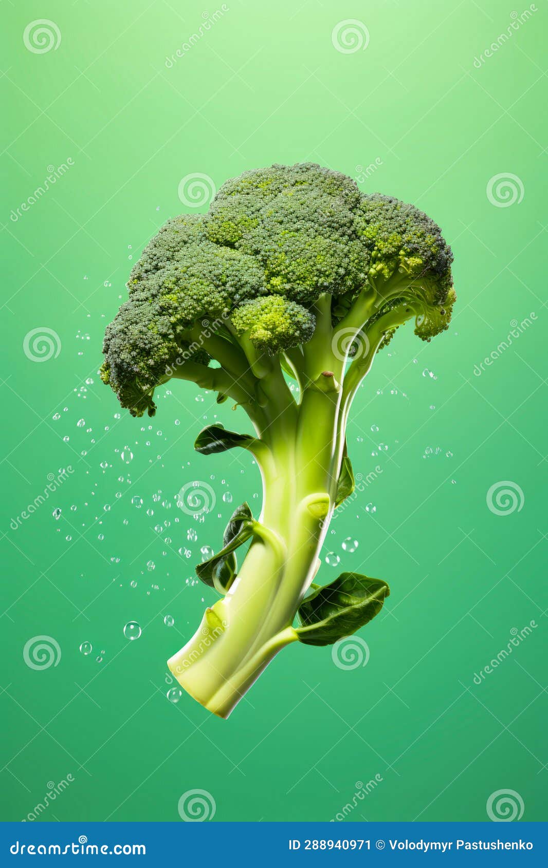 Piece of Broccoli Floating in the Water with Bubbles. Generative AI ...