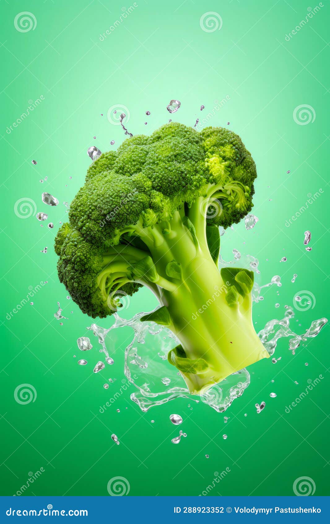 Piece of Broccoli Floating in Water on Green Background. Generative AI ...