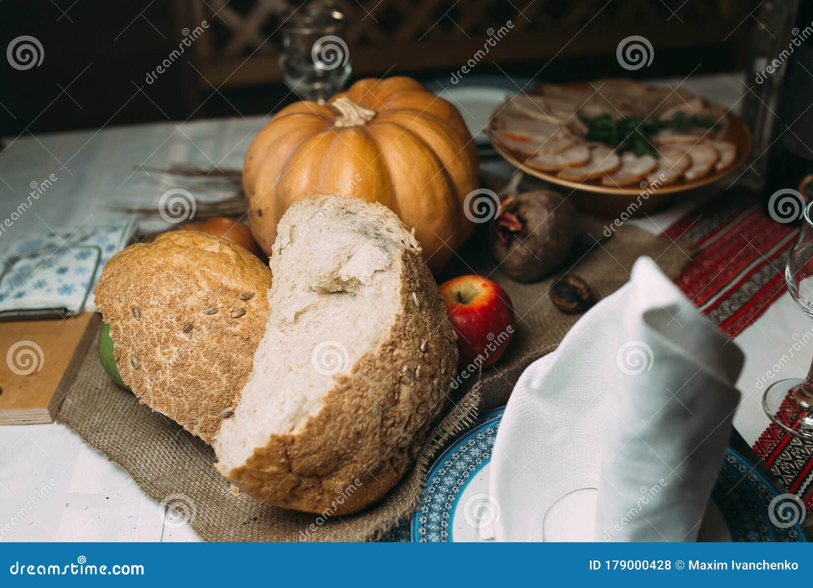 A Piece of Broken Bread on the Table Stock Photo - Image of grain ...