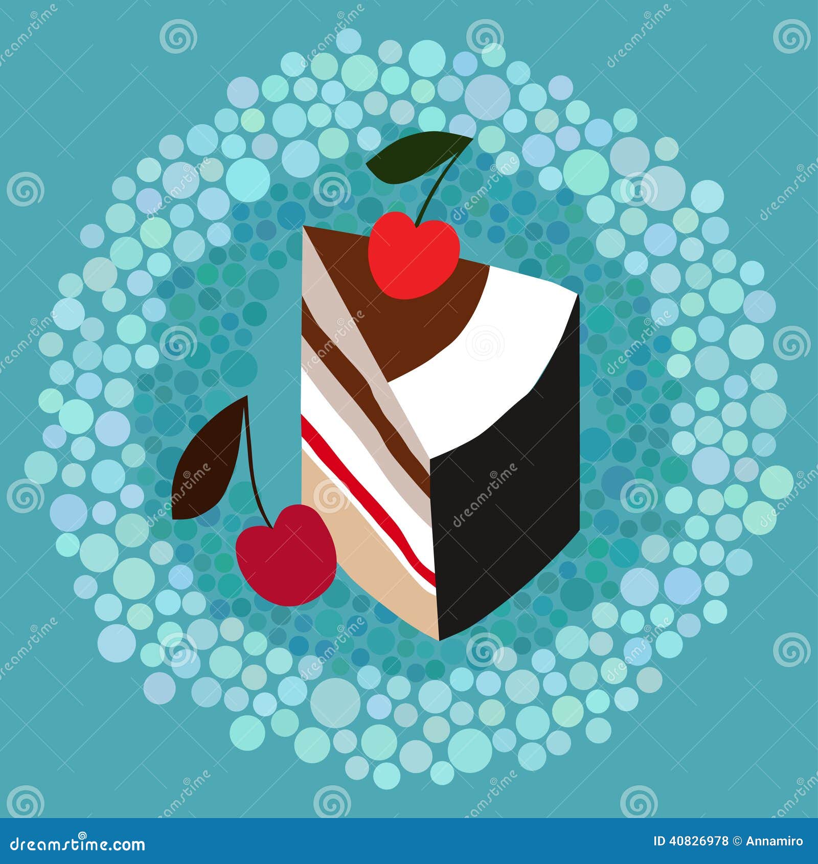Piece of cake with cherry stock vector. Illustration of cherries - 40826978