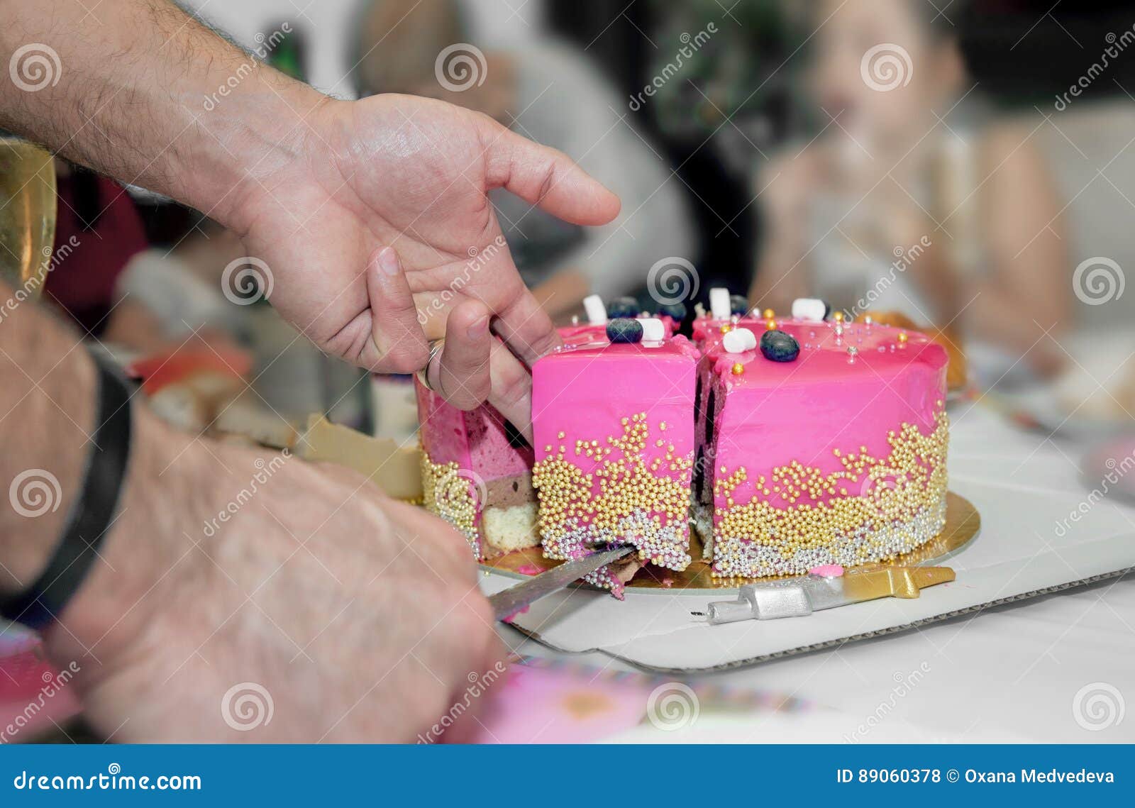 Piece of Cake on the Plate Cut Off Men`s Hands Stock Photo - Image of ...