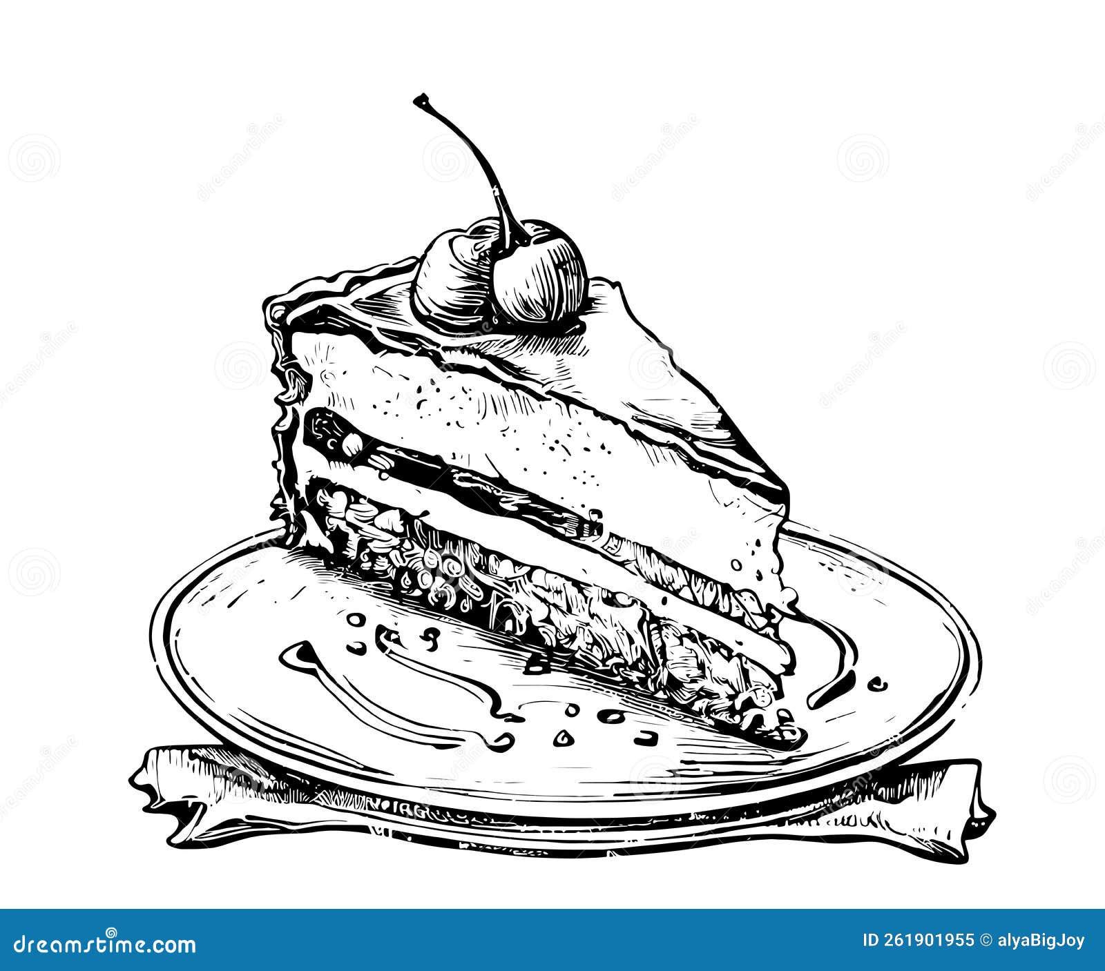 Piece of Cake on a Plate Hand Drawn Sketch Stock Vector - Illustration ...