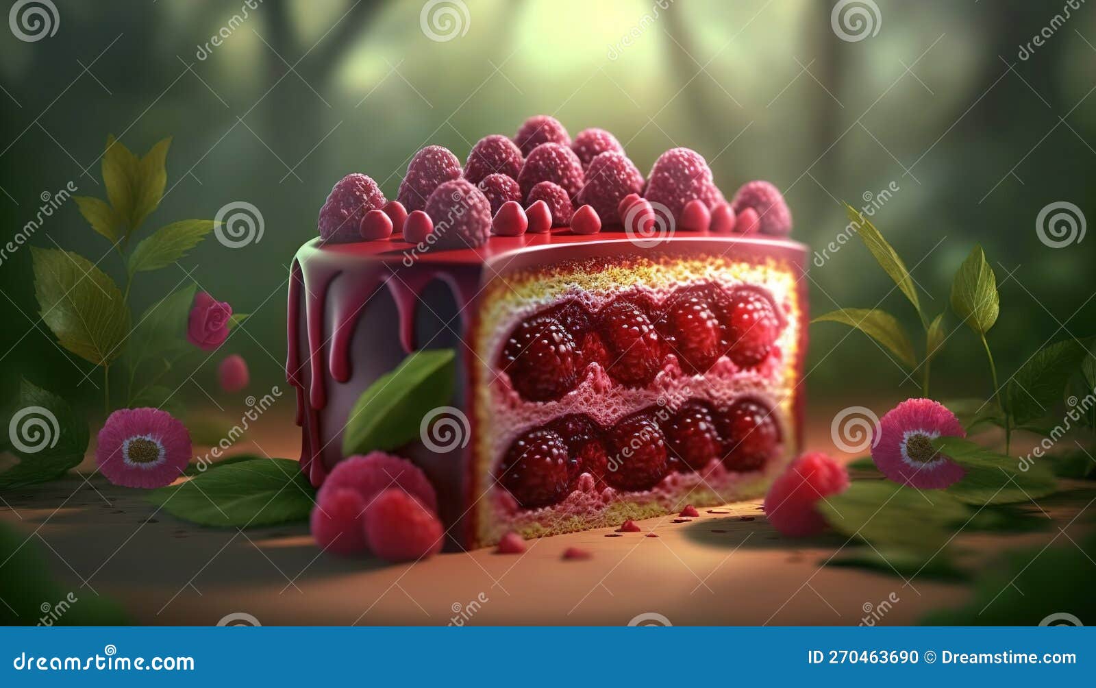 A Piece of Cake with Raspberries on Top of it. Generative Ai Stock ...