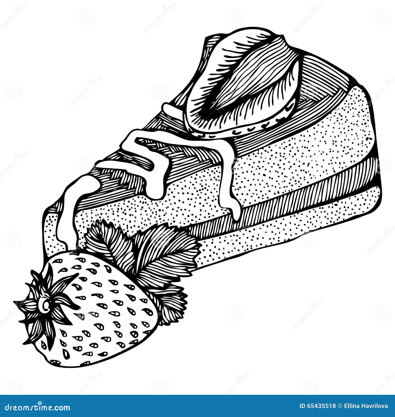 Piece of Cake with Strawberries Monochrome Drawing Stock Vector ...