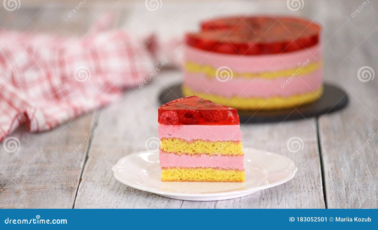 Piece of Cake with a Vanilla Biscuit, Raspberry Mousse and Jelly, Sweet ...