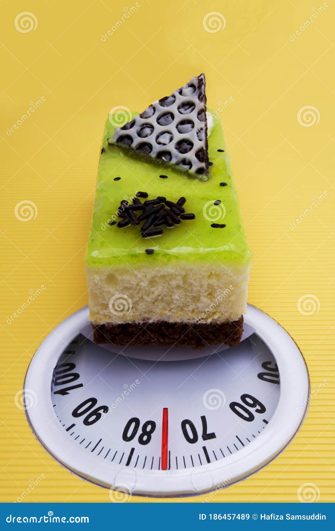 A Piece of Cake on a Weighing Scale Stock Image - Image of cake ...