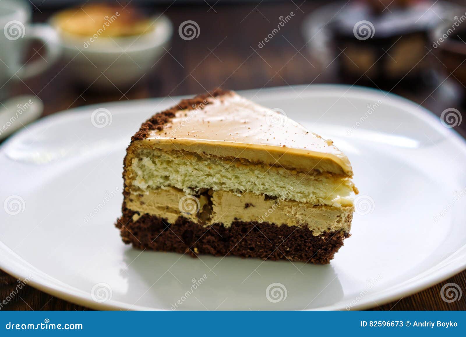 Piece of Cake on a White Plate. Stock Image - Image of cream, close ...