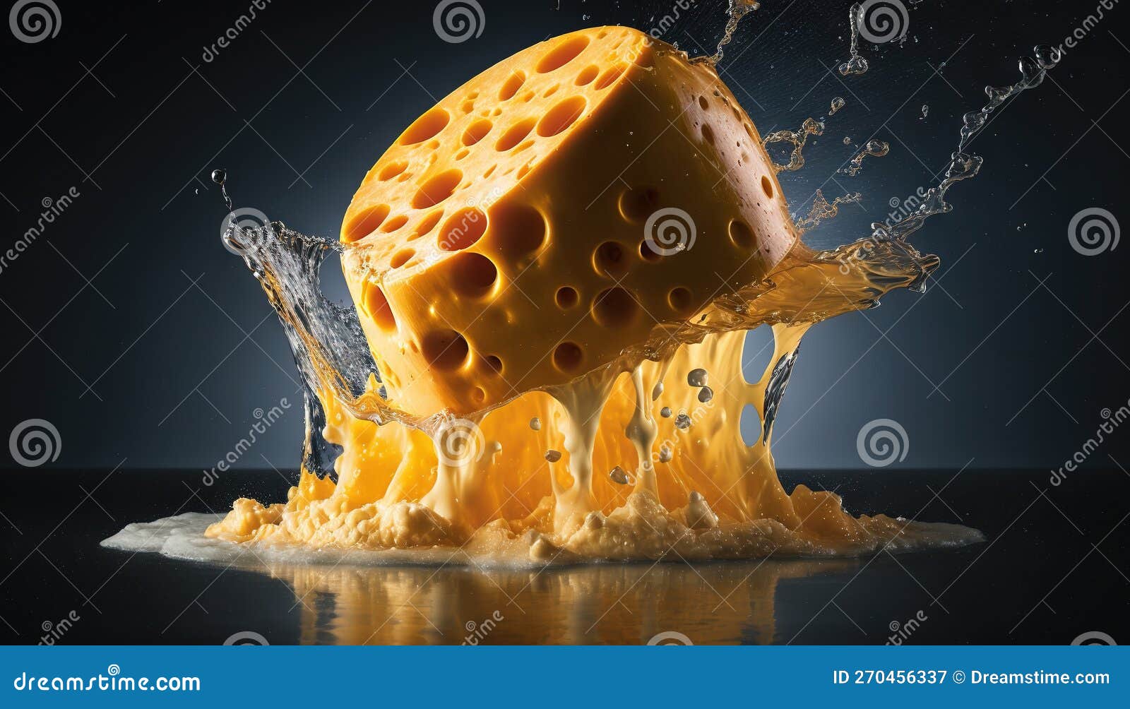 A Piece of Cheese is Falling into the Water with Splashes. Generative ...
