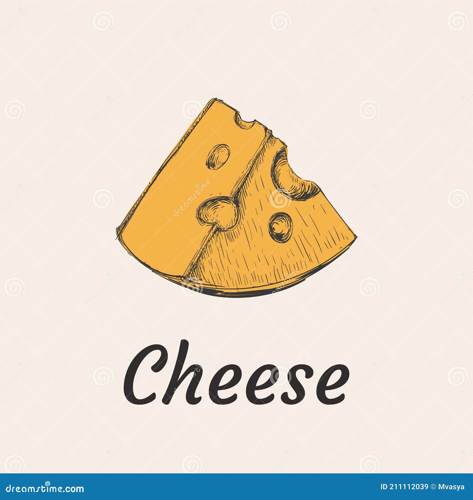 Piece of Cheese Hand Drawn Vector Illustration Stock Vector ...