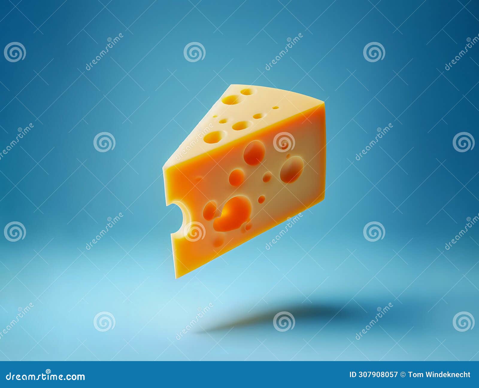 Piece of Cheese in a Triangle Block Floating with a Blue Studio ...