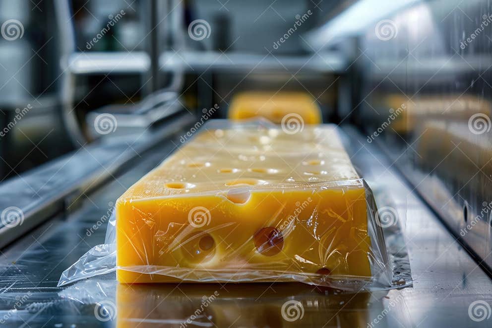 A Piece of Cheese Wrapped in Plastic Packaging Stock Photo - Image of ...