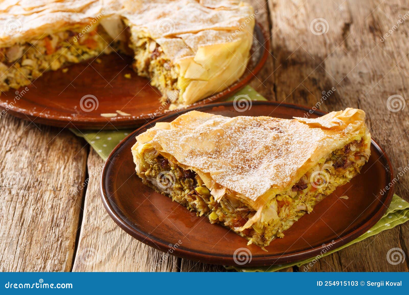 Piece Chicken Bastilla Pastilla Moroccan Pie Closeup in the Plate ...