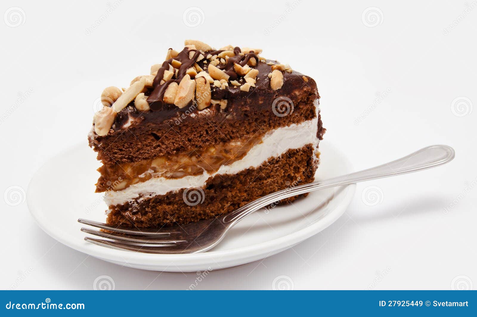 Piece of Chocolate Cake on the Plate with Fork Stock Image - Image of ...