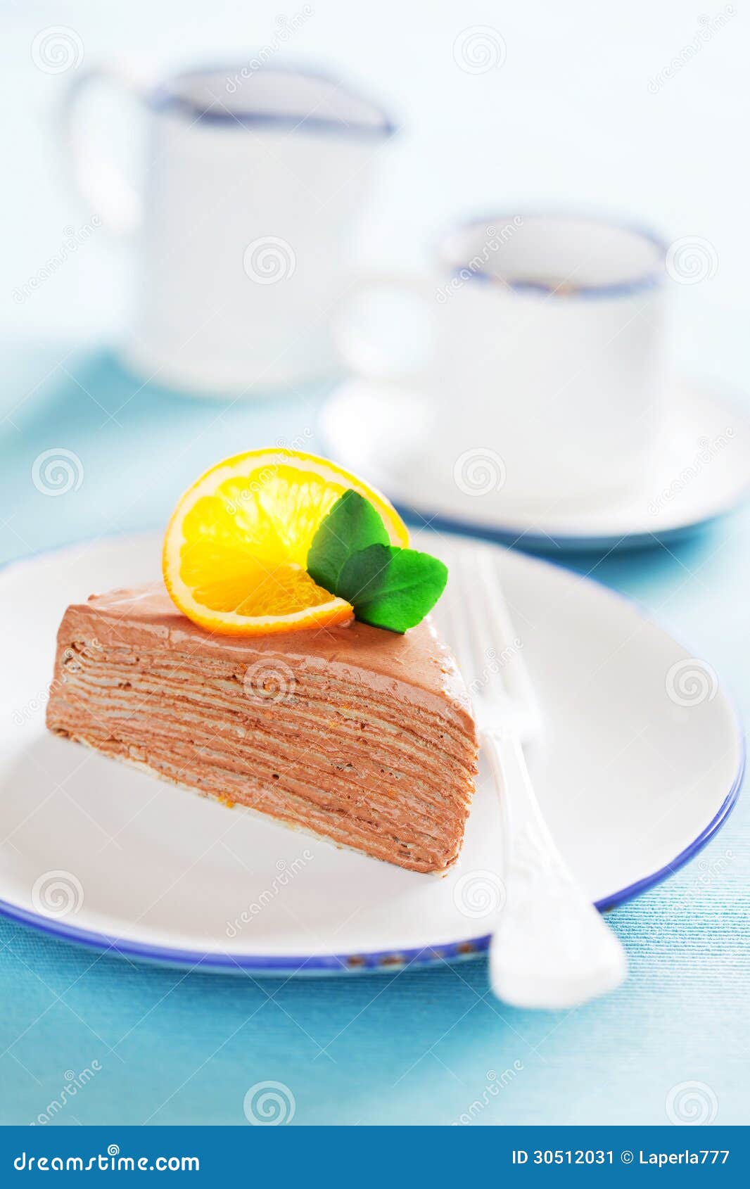 Piece of Chocolate Orange Crepe Cake Stock Image - Image of snack ...