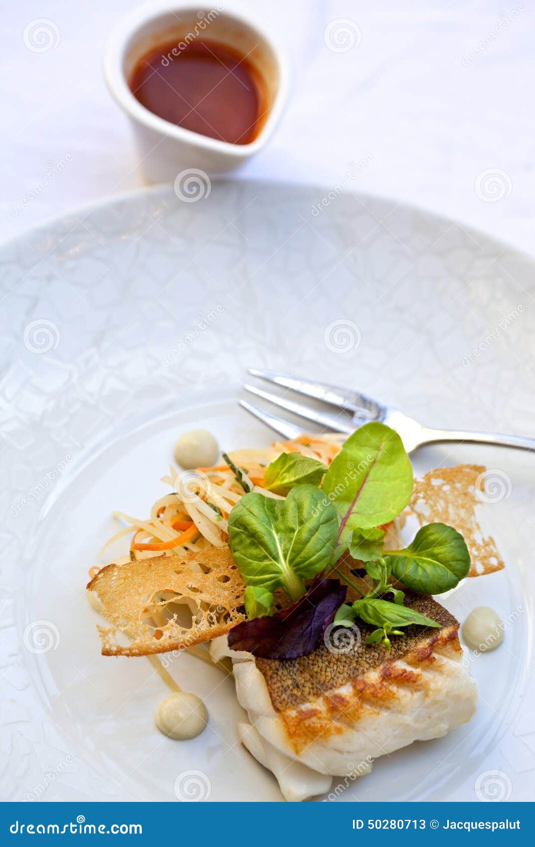 Piece of cod on a plate stock image. Image of gourmet - 50280713