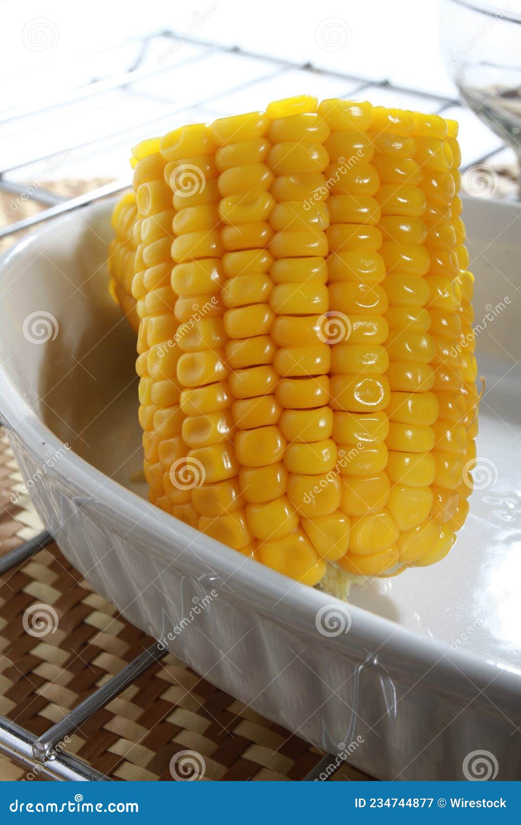 Piece of Cooked Corn on the White Plate Stock Image - Image of plate ...