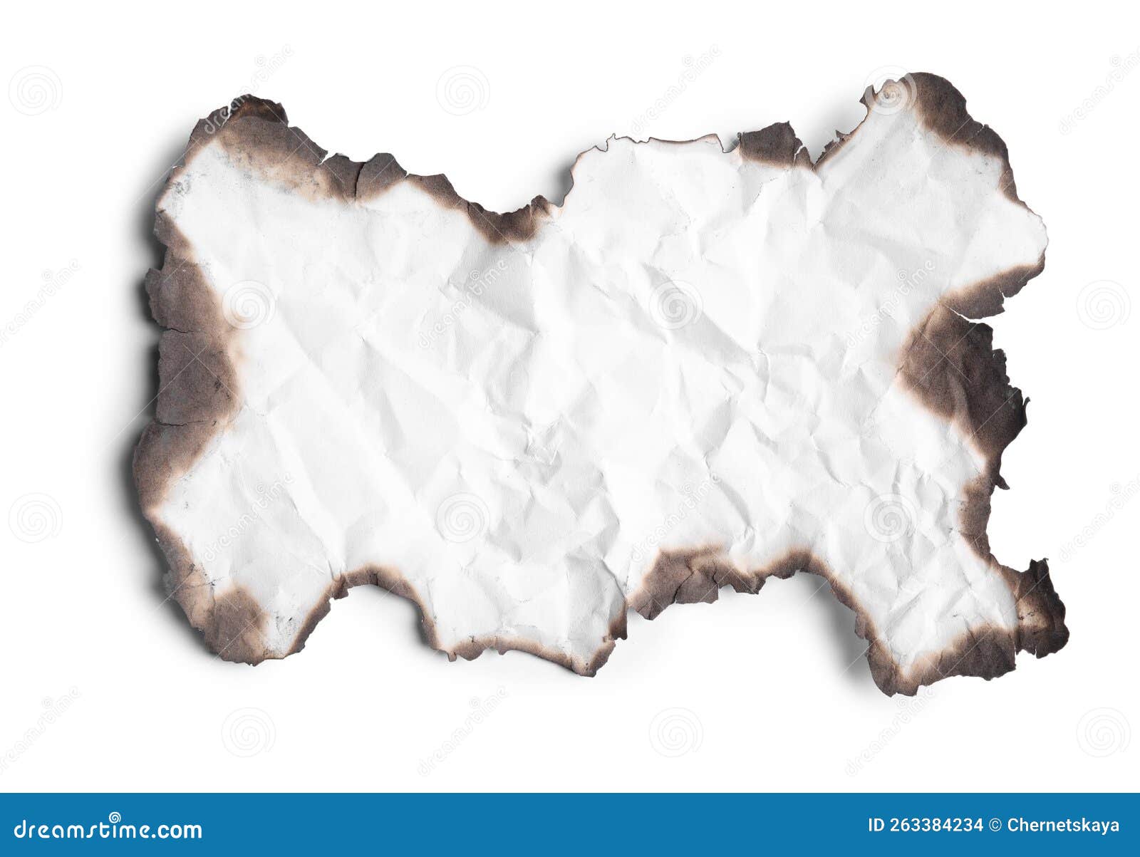 Piece of Crumpled Paper with Dark Burnt Borders on White Background ...